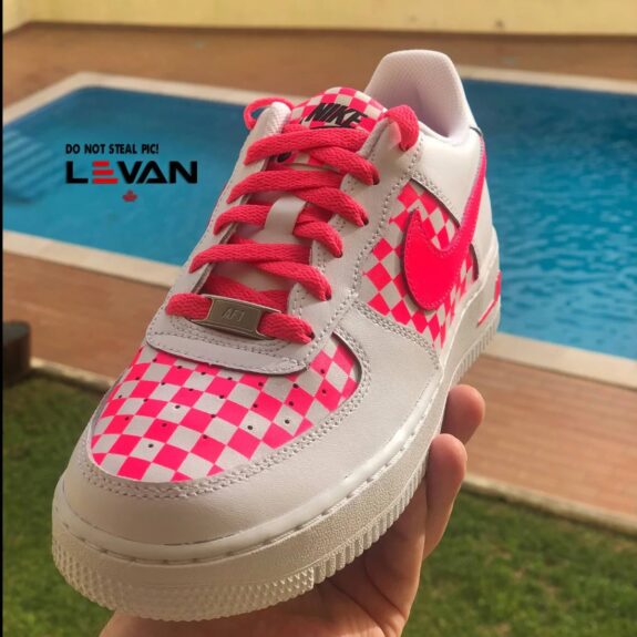 Neon Pink Checkers Air Force 1 Custom - Daniel Customs