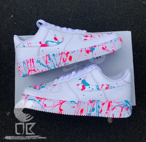 Pink Blue Neon Splatter Air Force 1 Custom – Daniel Customs